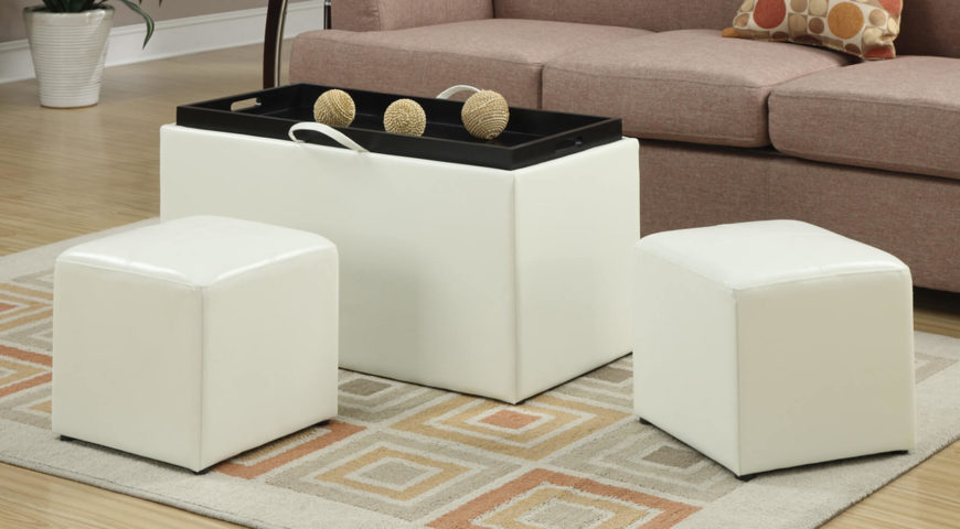 25 White Leather Ottomans (SQUARE & RECTANGLE)